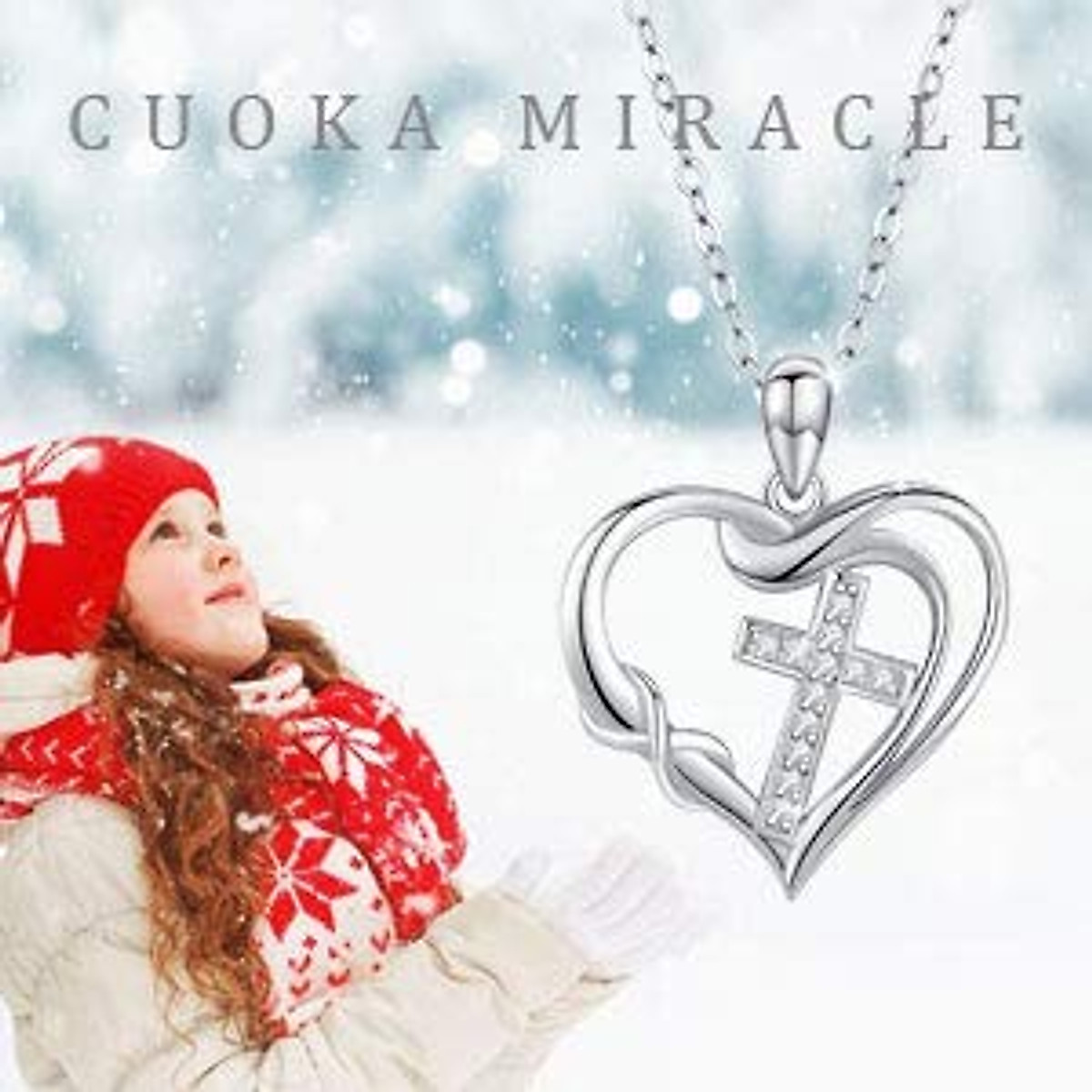 CUOKA MIRACLE Cross Necklace for Women 925 Sterling Silver Heart Infinity Pendant Faith Pendant Necklace Heart Cross Necklaces Jewelry Gift Mother Girlfriend Heart Necklace