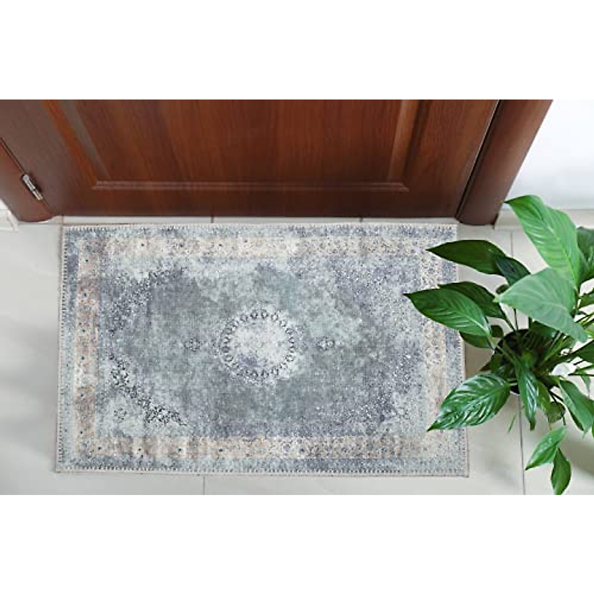 RugOver Machine Washable Area Rug, Pet Friendly & Resistant Indoor Carpet for Kitchen, Bathroom, Living Room (Ash/Champagne, 2' x 3')
