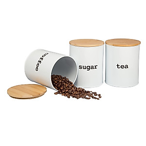 Kitchen Canister Set with Air Tight Bamboo Lids- 3 Food Storage Containers for Coffee, Tea and Sugar