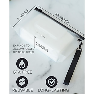 Mia + Sophia Set of 2 Baby Wipe Holder, Portable Reusable Wipes Pouch, Stylish Travel Wipes Case, Baby Wipes Dispenser, Wipes Stay Moist Longer, Attaches Easily with Included Wristlet