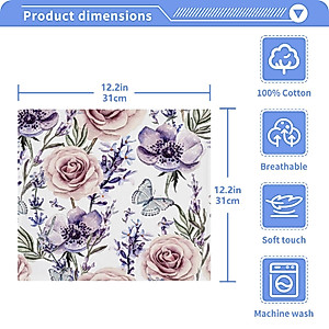 FUGIDOG Watercolor Lavender Rose Washcloths Set of 2-12 X 12 Inch Highly Soft & Absorbent Cotton Wash Cloths Face Towel Bath Hand Towels for Bathroom Spa Gym Kitchen