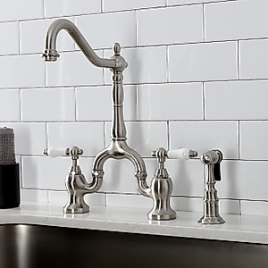 Kingston Brass KS7758PLBS English Country Bridge Kitchen Faucet, Brushed Nickel