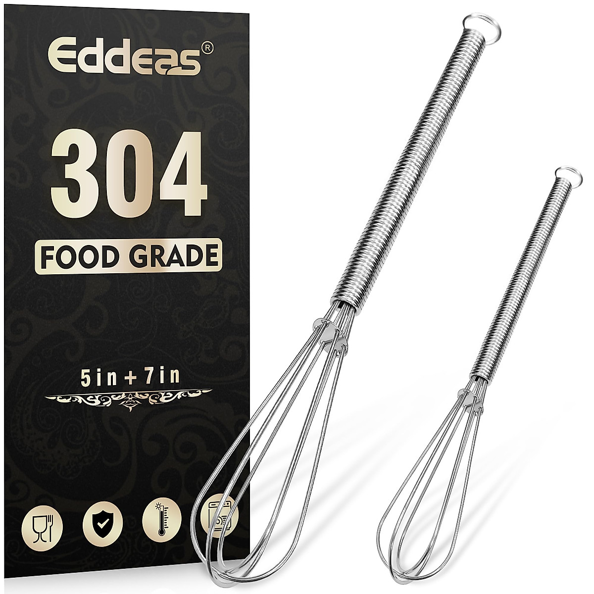 Eddeas Mini whisk, Small Whisk 2 Pieces, 5in and 7in 304 Stainless steel Wire Whisk for Whisking, Beating, Mixing Sauces, Blending Ingredients