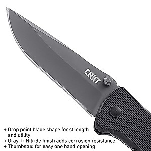 CRKT Drifter EDC Folding Pocket Knife: Everyday Carry, Gray Ti Nitride Blade, Thumb Stud Opening, Black G10 Handle, Pocket Clip 6450K