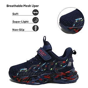 BTKSDAS Boys' Athletic Shoes Slip On Breathable Boys' Sneakers Tennis Running Walking Basketball Shoes for Boys Sneakers Kids Dark Blue/Red Size 2.5 Little Kid