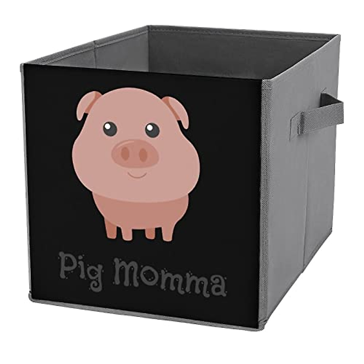 Cute Pig Momma PU Leather Collapsible Storage Bins Canvas Cube Organizer Basket with Handles
