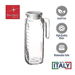 Bormioli Rocco Gelo Set of 2 Glass pitchers, 33.75 Jug with White Lid, Carafe for Homemade Juice, Iced Tea, Cold Brew, Dishwasher Safe Made in Italy