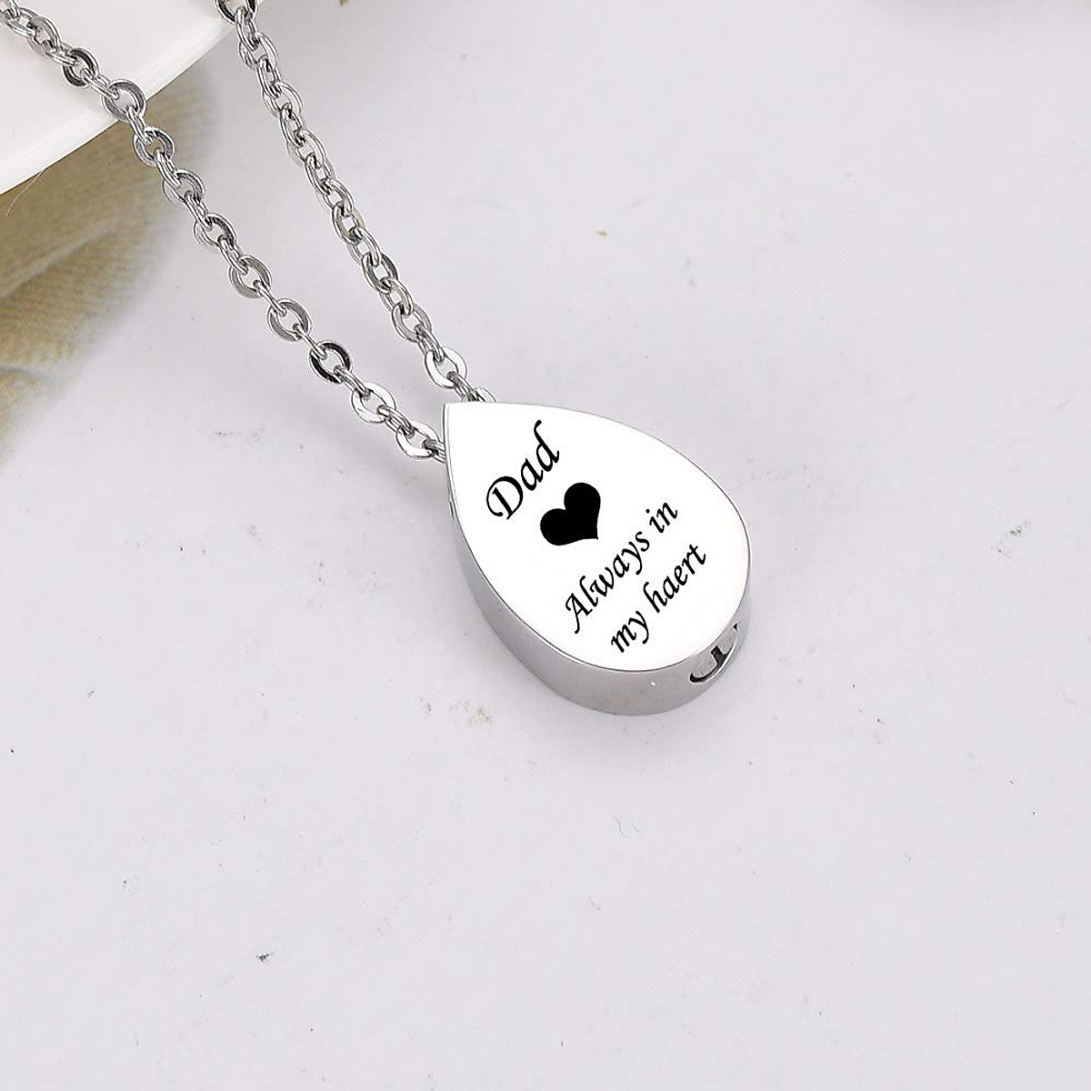 HQ Carved Teardrop Urn Necklace Memorial Keepsake Ashes Necklace Urn Pendant Cremation Memorial Jewelry (Dad)
