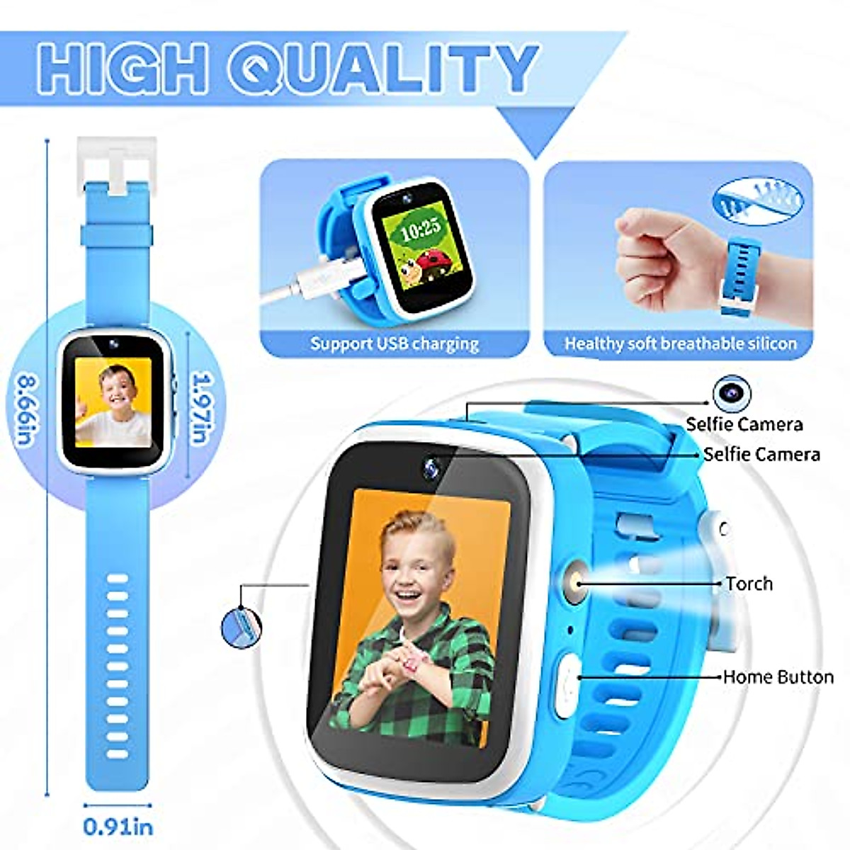 Ziegoal Kids Smart Watch for 3-12 Year Old Boys Toddler HD Dual Camera Multifunction Touch Screen Smartwatch with Game Educational Toys Birthday for Boys Age 4 5 6 7 8 9