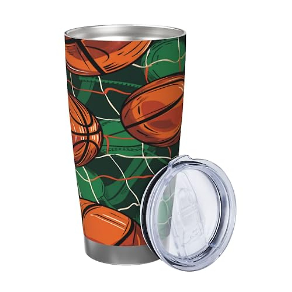 AYCZN Basketball Sport 20 OZ Tumbler Stainless Steel Travel Coffee Mug, Ball Insulated Water Bottle with Lid and 2 StrawsLeakproof Thermal Cup