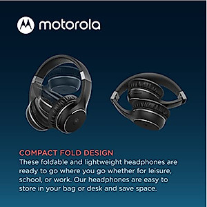 Motorola Bluetooth Wireless Headphones with Microphone, Moto XT220 Over-Ear Headphones in-Line Control for Calls - Foldable Head Phones, Adjustable Headband - Dynamic Bass, Clear Sound - Black