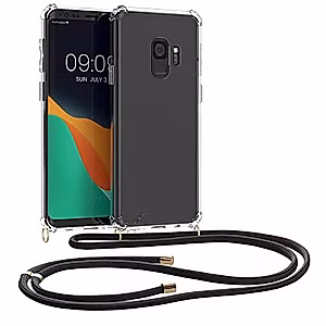 kwmobile Crossbody Case Compatible with Samsung Galaxy S9 Case - Clear TPU Phone Cover w/Lanyard Cord Strap - Transparent/Black
