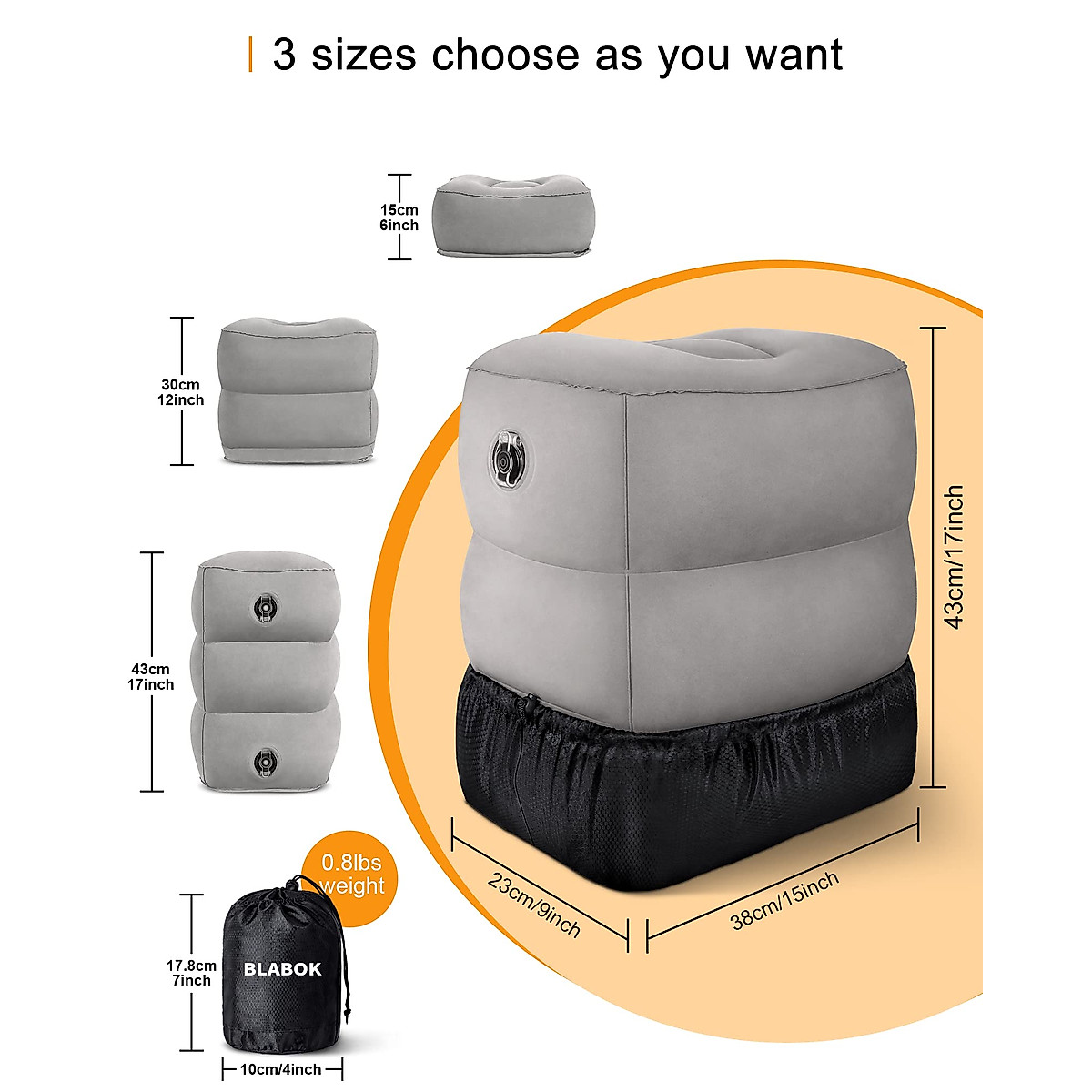 BLABOK Inflatable Foot Rest for Air Travel, Airplane Footrest Adjustable Height Travel Foot Pillow for Kids & Adults on Plane,Car,Train,Office (Grey)