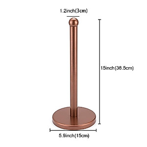 Mornenjoy Modern Stand Up Paper Towel Holder,Single Tear Papertowel Roll Stand with Stable Wide Base,Paper Towel Dispenser for Kitchen Countertop/Dinner Table/Bathroom (Round Head,Copper)