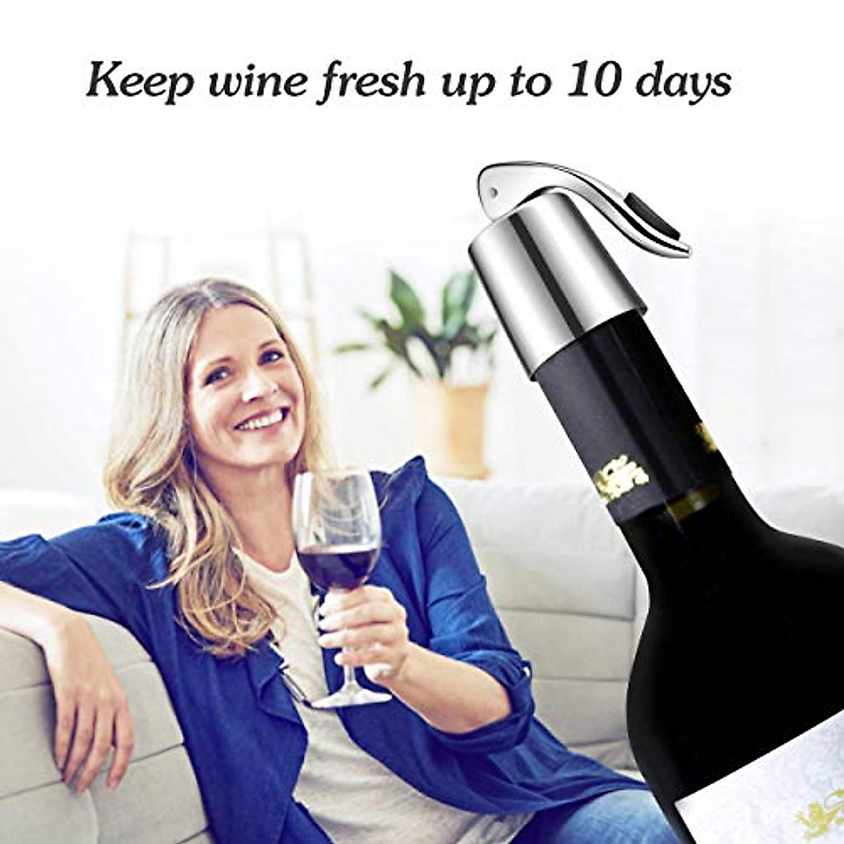 ERHIRY Wine Bottle Stopper Stainless Steel, Wine Bottle Plug with Silicone, Expanding Beverage Bottle Stopper, Reusable Wine Saver, Bottle Sealer Keeps Wine Fresh, Best Gift Accessories (2 PACK)