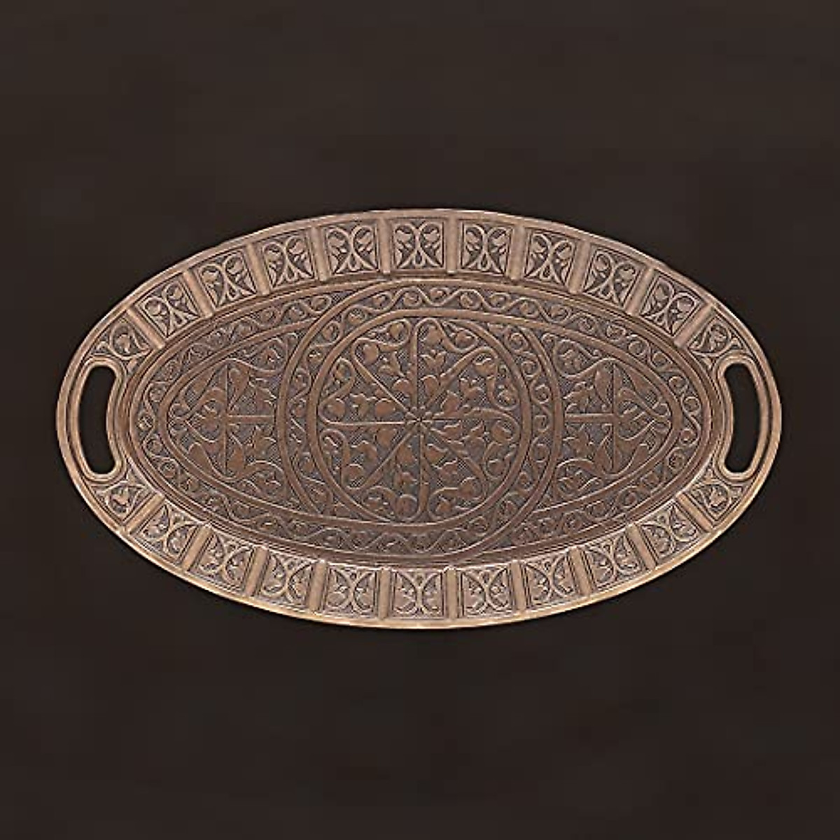 Alisveristime Turkish Ottoman Coffee Tea Beverage Serving Ellipse Tray (SMALL TRAY) (Copper)