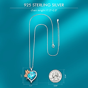 VOROCO Heart shaped crystal birthstone necklace with birthday flowers，925 Sterling Silver Pendant Love Necklace for women gifts