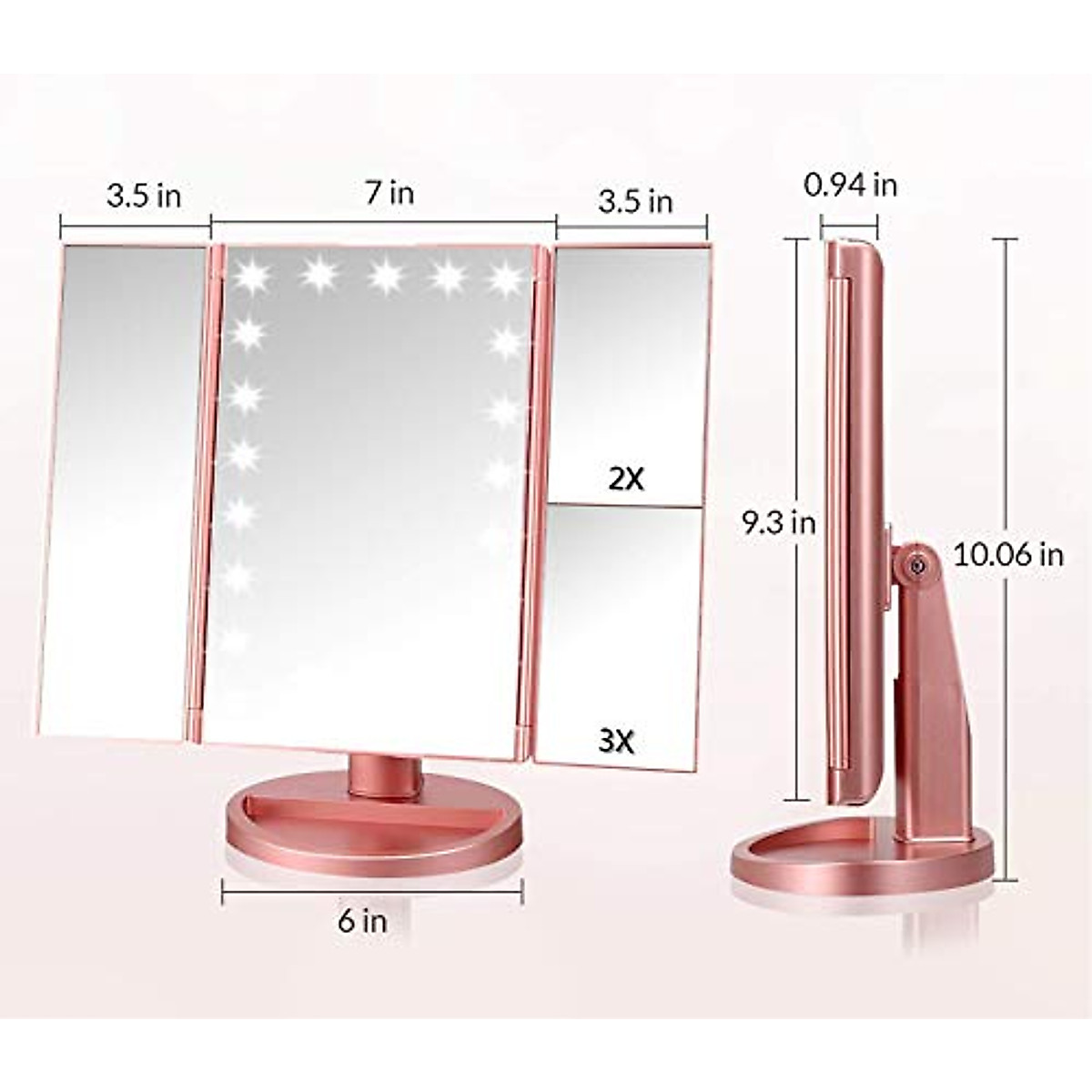 Infitrans 3 Folds Lighted Vanity Makeup Mirror,1X/2X/3X Magnification, 21 LED Bright Table Mirror with Touch Screen,180 Adjustable Rotation,Portable Travel Cosmetic Mirror
