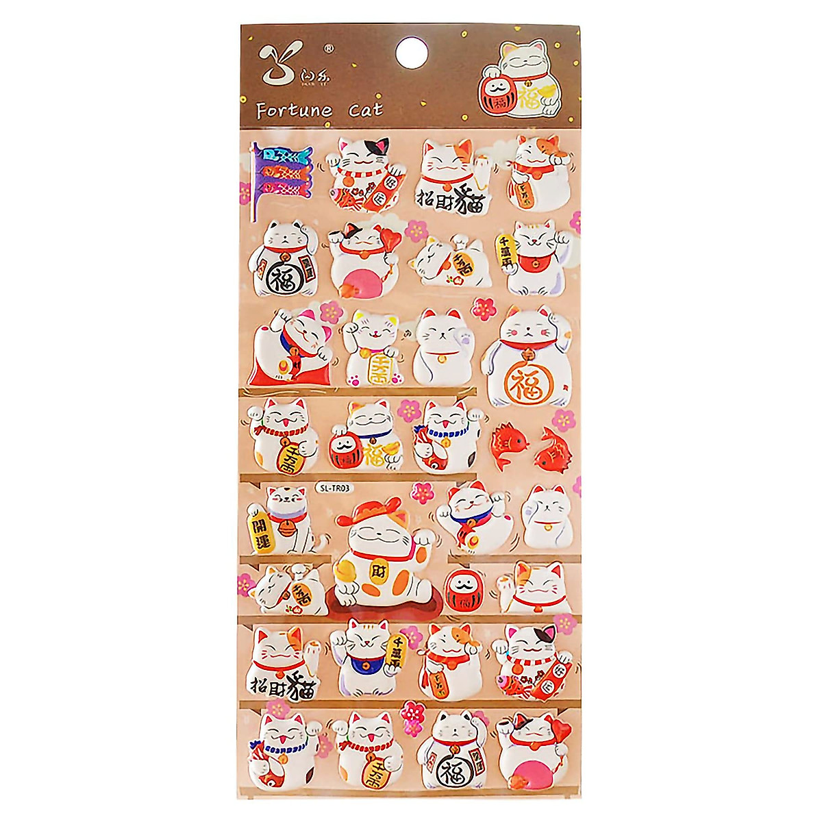 EatingBiting 4 Sheets More Than 140pcs Japanese Maneki Neko Foam Stickers Lucky Fortune Fengshui Stickers Diary Scrap Book Scrapbooking Decor Decoration School Office Stationery Reward Gift
