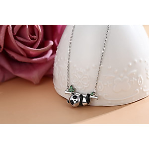 lotus & leaf Panda Necklace 925 Sterling Silver Animal Pendant Panda Gifts for Women