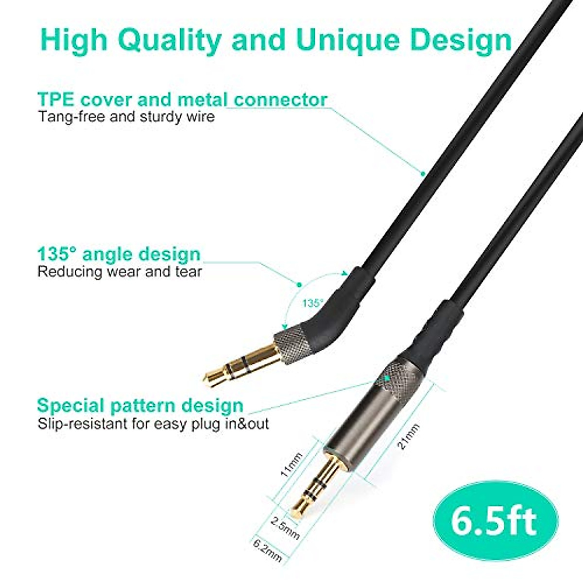 Mr Rex 6.5 Feet 3.5mm to 2.5mm Male Headphone Replacement Cable, Upgrade Audio Aux Cord Wire Compatible for Bose 700 QC45 QC35II QC35 QC25 Headsets/JBL and iPhone Galaxy Xiaomi Redmi Smartphones