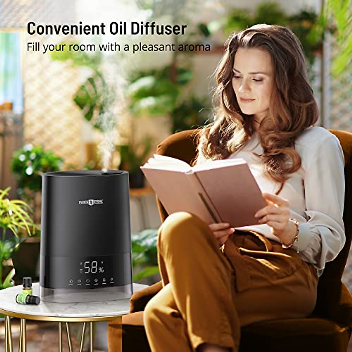 Humidifiers for Large Room,PARIS RHÔNE 6L Ultrasonic Cool and Warm Mist Humidifiers for Home Bedroom,Top Fill Air Humidifier with Remote,Humidity Sensor,LED Panel,Essential Oil, Valentine Gifts