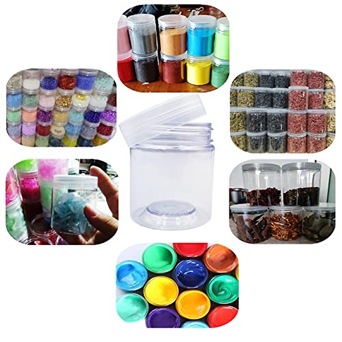 Hodooly 8 Pack 4 oz Empty Plastic Jars with Lids,Wide-mouth Clear Storage Containers, Empty Round Clear Plastic Jars with Lids and labels for Body Butter, Bath Salt, Slime and Beauty Products