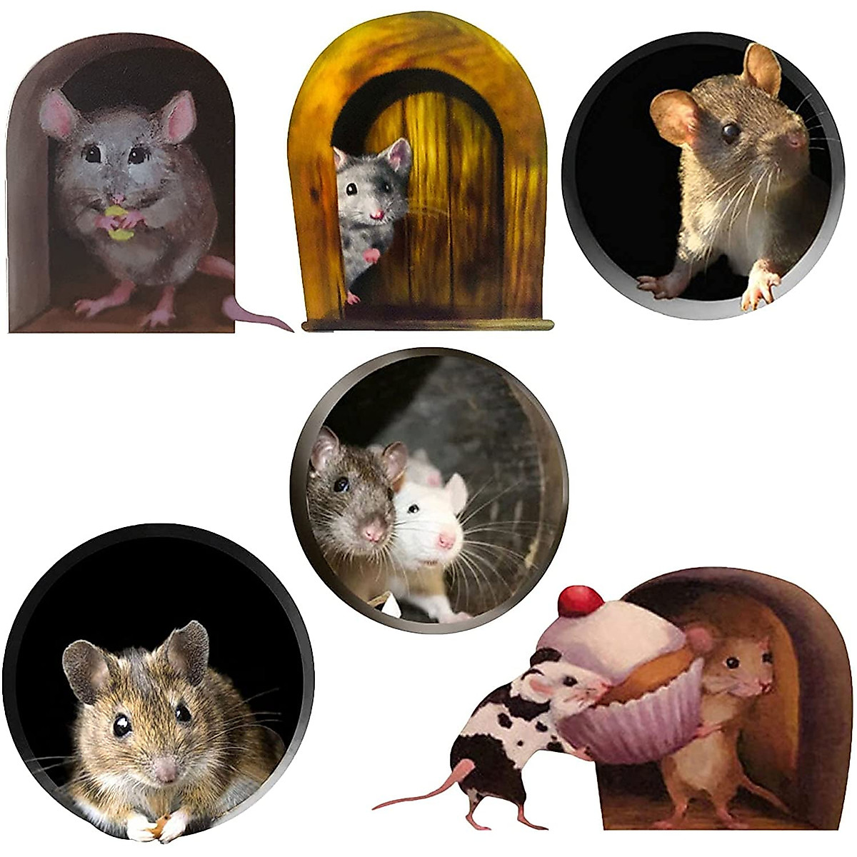 3D Mouse Hole Realistic Wall Sticker,Mouse in a Hole Wall Decal Fun Art,Home Decor,Vinyl,for Living Room Nursery Bedroom Kids Room Wall Decoration (6PCS)