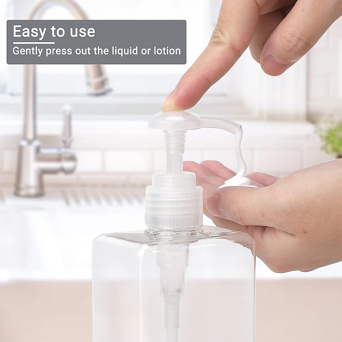 Suream Refillable Shampoo and Conditioner Bottles, 9.5oz/280ml Clear Plastic Pump Dispensers for Shower, Square Empty Bathroom Bottle for Body Wash, Essential Oil, Soap Liquid, Lotion, 3Pack