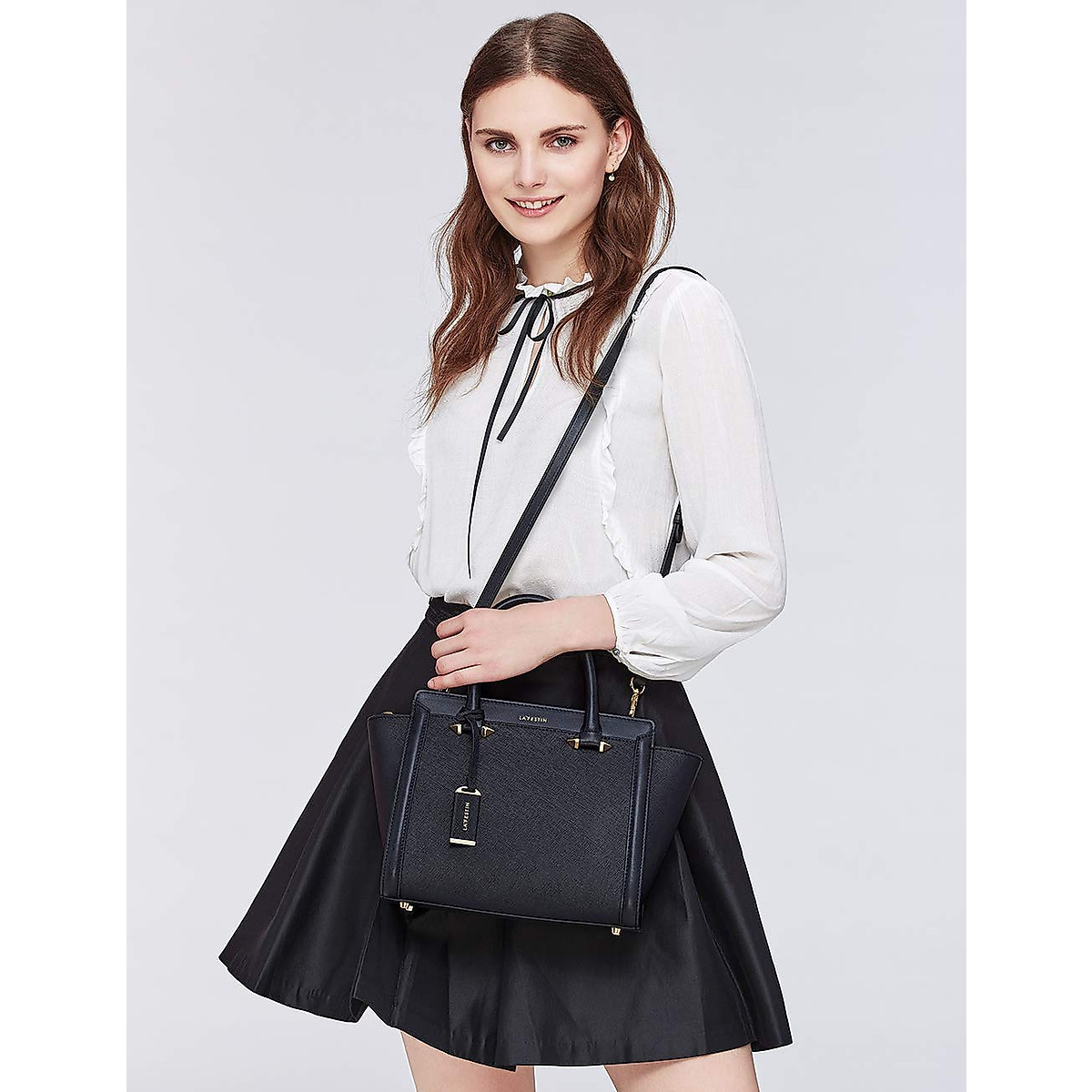 LA FESTIN Designer large-capacity handbag leather shoulder messenger bag red black blue fashion female bag (black)