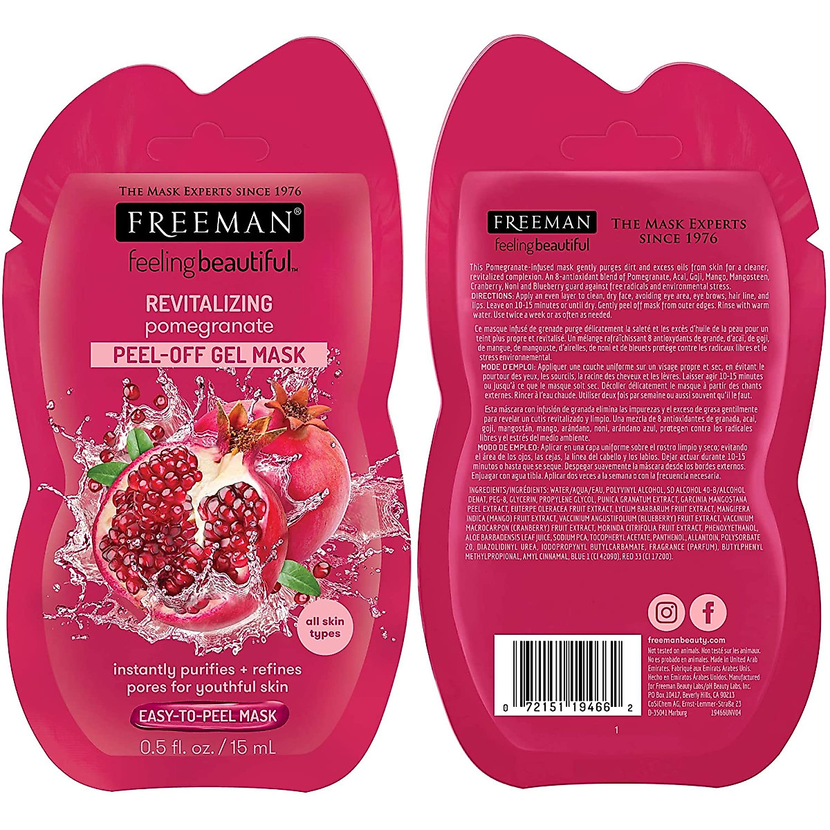 Freeman Facial Mask Variety Pack: Clay, Mud, Peel-Off, & Gel Face Masks, Detoxifying, Clearing, Hydrating, & Oil Absorbing Skincare, Travel-Sized Face Masks, Cruelty-Free & Vegan, 12 Count