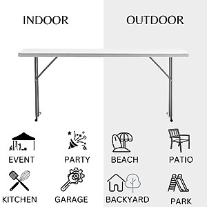 BTEXPERT 6-Foot-72 Long White Granite Plastic Folding Seminar Training Table Portable 18" Wide Narrow, 29" High, Events Indoor Outdoor Lightweight Set of 2