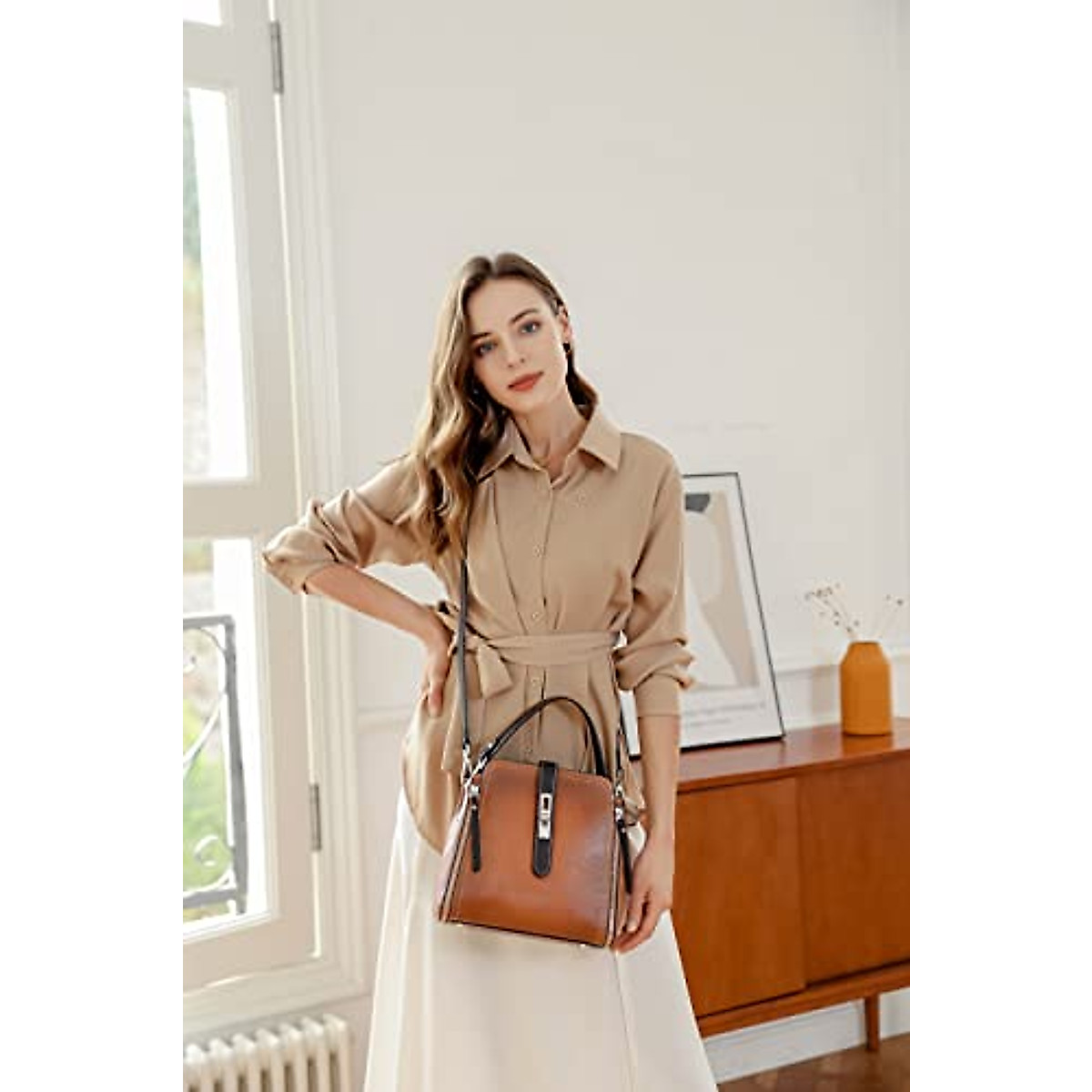 HESHE Leather Purses and Handbags for Women Shoulder Crossbody Bags Designer Hobo Satchel Purses(Sorrel)