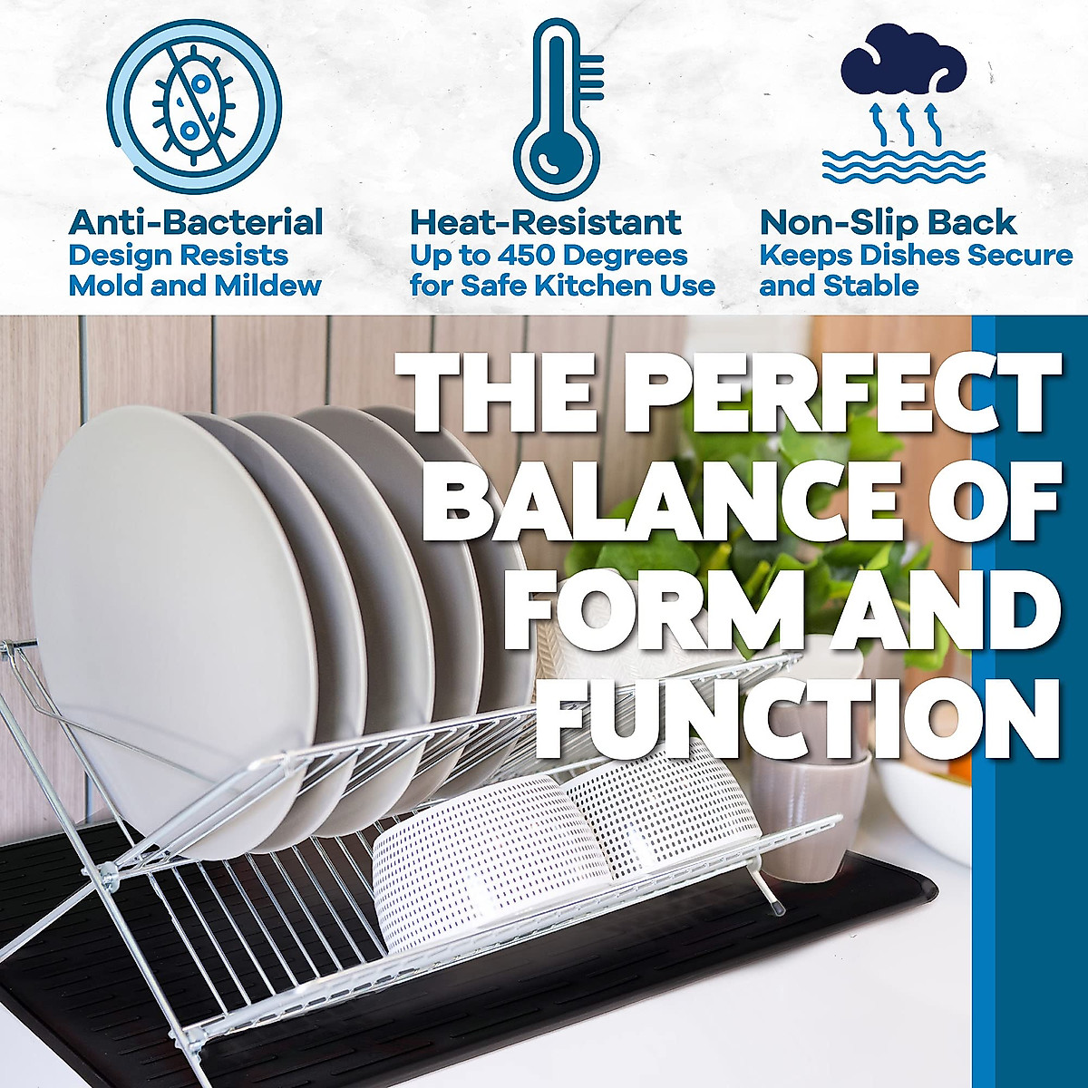 XXL Silicone Dish Drying Mat for Kitchen Counter or Under Sink, 24" x 18" Extra Large, Waterproof Pet Feeding Mat, Dog Food, Water Bowls, Under Drying Racks for Dishes, Coffee Bars, Bar Mats (Black)