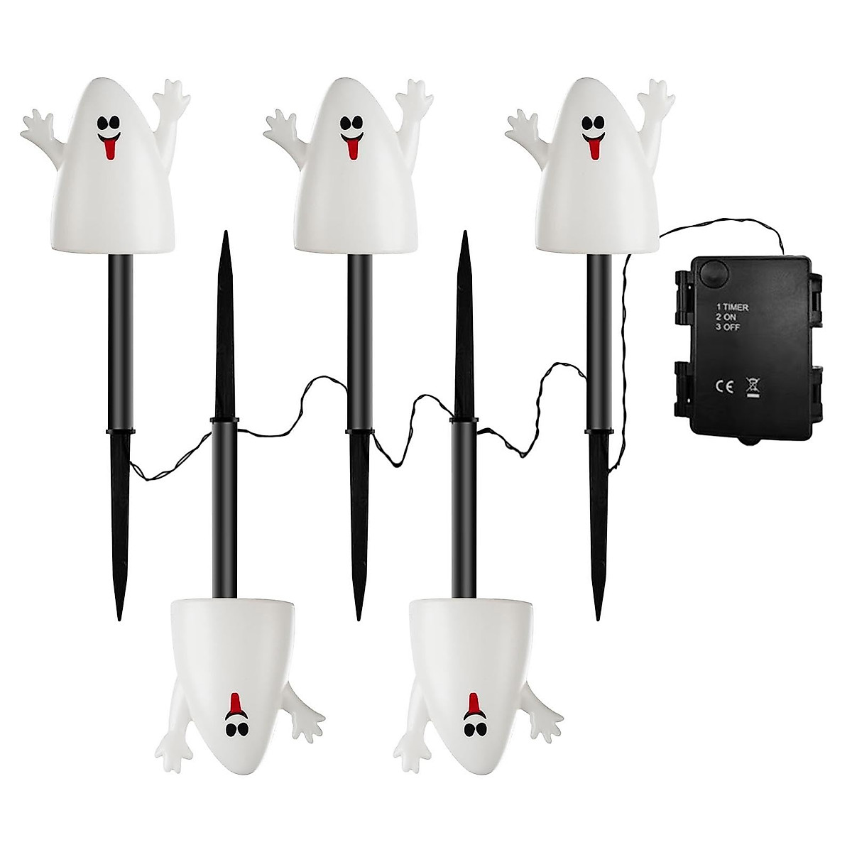 Ghost Yard Stakes, 2 Modes Halloween Decorative Stake Light, Halloween Ghost Led Stake Lights with 2 Lighting Modes, Solar Powered Led Ghost Lights, Light Up Halloween Decorations for Holiday Home