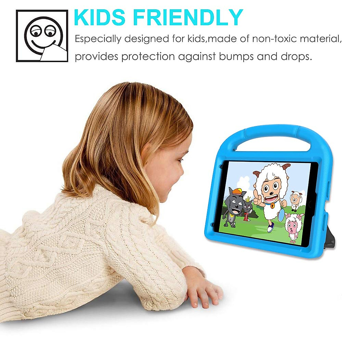 SUPLIK Kids Case for iPad Mini 5/4/3/2/1 (7.9"), Durable Shockproof Protective Handle Bumper Stand Cover with 2*Screen Protectors for 7.9 inch Apple iPad Mini 5th/4th/3rd/2nd/1st Generation, Blue