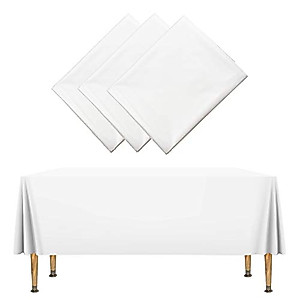 NextClimb Rectangle Vinyl Tablecloth (3 Pack) 54 x 108 inches - THICKEST Heavy Duty Table Cloth - Disposable Or Reusable White Plastic Outdoor Party Table Covers