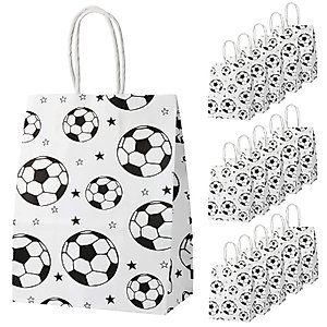 16pcs Soccer Party Favor Paper Bags, White Football Gift Bag Football Themed Party Bags with Handles Soccer Goodie Bags Treat Candy Bags for Kids Adults Soccer Party Supplies