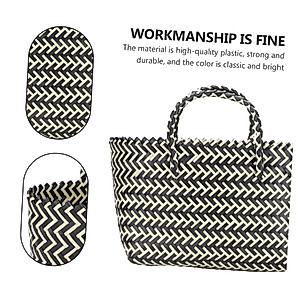 SHOWERORO Handwoven Bag Striped Large Knit Basket Women's Casual Bag Black Small 1pc