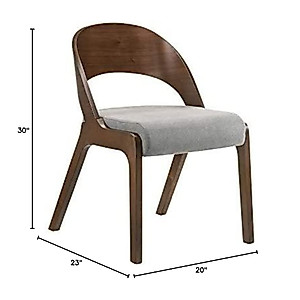 Armen Living Polly Mid-Century Modern Dining Accent Chairs Finish Fabric-Set of 2, 20" Wide, Walnut/Grey