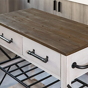 FirsTime & Co. Off-White and Brown Aurora Kitchen Cart, Coffee Bar and Microwave Stand, Island on Wheels with Storage, Wood and Metal, Farmhouse, 31.5 inches