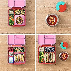 OmieBox Bento Box for Kids Insulated Bento Lunch Box with Leak Proof Thermos Food Jar, 3 Compartments + Purple Utensil Set with Case