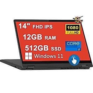 Lenovo IdeaPad Flex 5 14 2-in-1 Laptop 14" FHD IPS Glossy Touchscreen 11th Gen Quad-core i7-1165G7 12GB RAM 512GB SSD Backlit Keyboard Fingerprint HDMI USB-C Dolby Win11 Graphite Grey + HDMI Cable