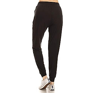 Leggings Depot Womens Relaxed fit Jogger Pants - Track Cuff Sweatpants with Pockets, Black, X-Large