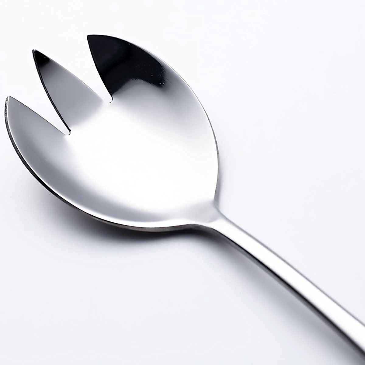 Goeielewe Pack of 2 Salad Spoon and Fork Salad Server Set, Stainless Steel Salad Serving Set, 7.7-Inch Serving Spoon and Fork Set for Salad, Gravies, Fruits, Soup or Pasta (Silver)