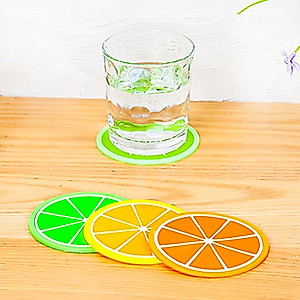 DomeStar Fruit Coaster, 7PCS 3.5" Non Slip Coasters Heat Insulation Colorful Unique Slice Silicone Drink Cup Mat for Drinks Prevent Furniture and Tabletop