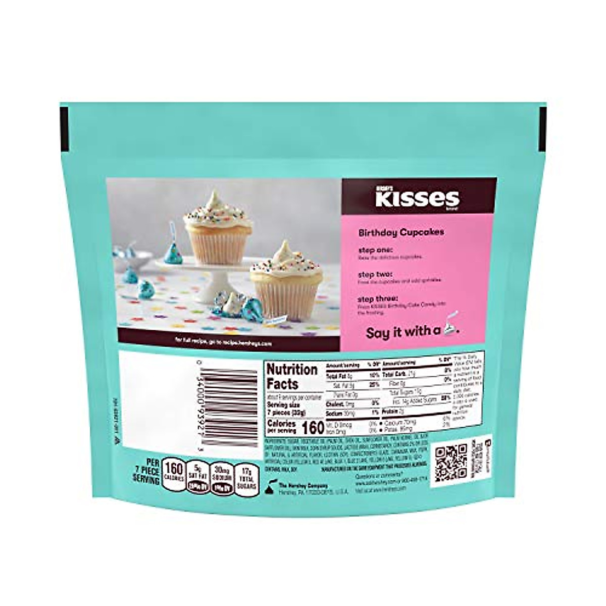 HERSHEY'S KISSES Birthday Cake Flavored Creme with Sprinkles Candy, Individually Wrapped, 10 oz Share Pack