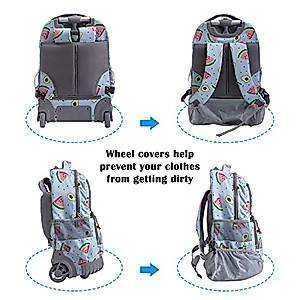 SKYMOVE 18 inches Wheeled Rolling Backpack Multi-Compartment College Books Laptop Bag Business Trip Carry-on for Boys and Girls, Dark Light Blue Fruits