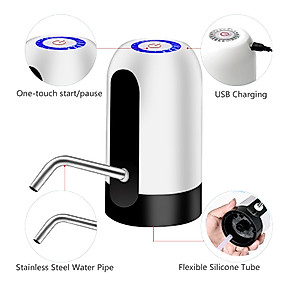 Ausxaron 5 Gallon Water Dispenser, USB Charging Water Dispenser Pump Automatic Drinking Water Jug Dispenser for Universal 2-5 Gallon Office Camping Kitchen (White)