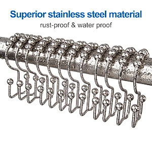 TOPROD Shower Curtain Hooks Rings, Double Sided Shower Curtain Hooks, Stainless Steel Shower Hooks Rust Proof for Bathroom Shower Curtain Rod Curtains, Free Gliding, Brushed Nickel, Set of 12